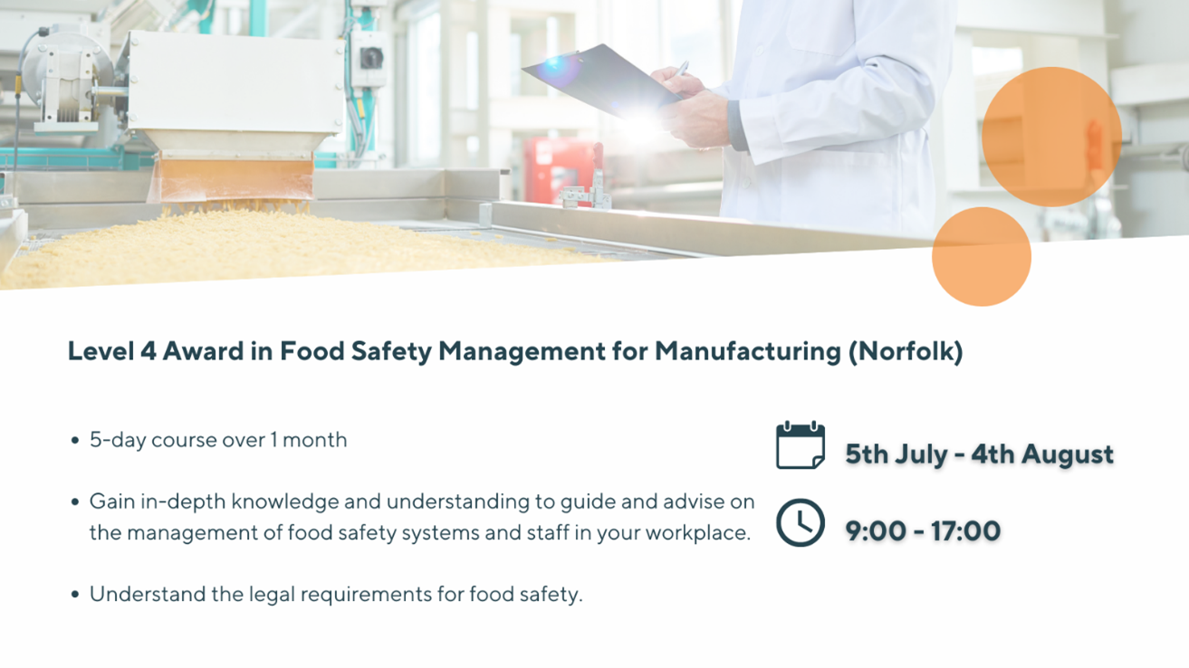Norfolk Level 4 Award in Managing Food Safety and Hygeine - NAAME